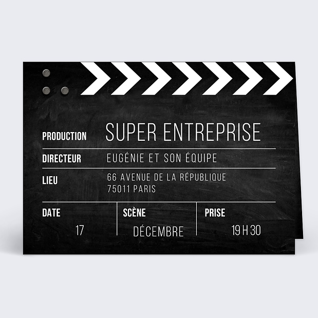 Invitation professionnelle Clap Tournage - Popcarte