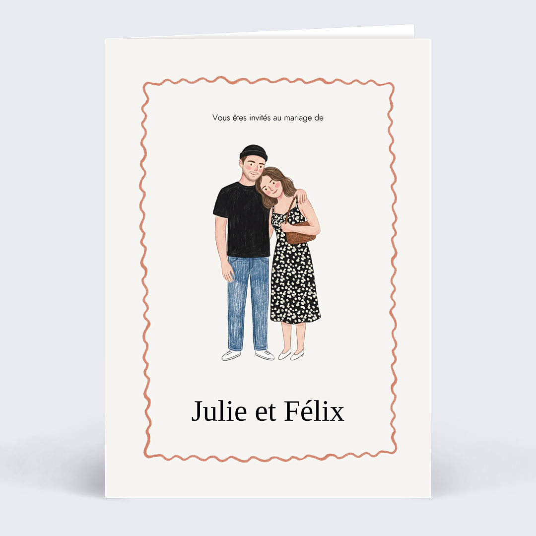 Faire-part mariage portrait crayonné à personnaliser