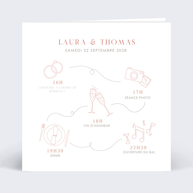 Faire-part Mariage Programme Illustré - Popcarte