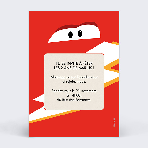 Invitation Anniversaire Enfant Voiture de Course - Popcarte