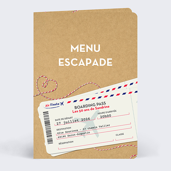 Menu anniversaire Boarding pass - Popcarte